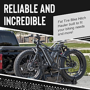 Rambo Bikes Fat Tire Electric Bike Hauler - Bike Rack Hitch Style 2-Bike Carrier - 145lbs Max Capacity, Fits 16"-29" Tire Sizes, Easy Tailgate or Hitch Access - Folds Compact for Easy Storage