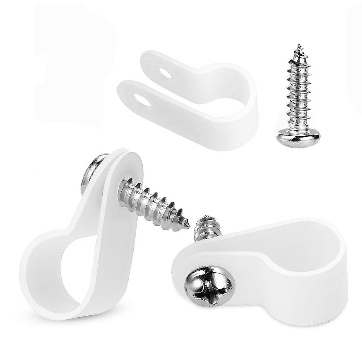 LOKMAN 50 Pack 1/4 Inch Rope Light P-Style Mounting Clips with Compatible Stainless Steel Pan Head Phillips Screws