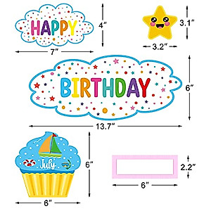 64 Pcs Happy Birthday Bulletin Board Set Bright Cupcake Cut-Outs for Calendars Classroom Decoration