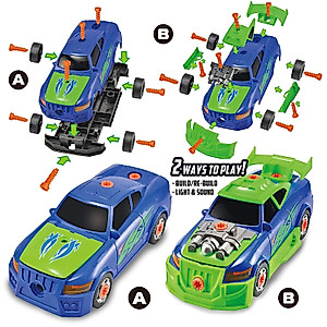 JOYIN Take Apart Toy Racing Car Construction Toys Build Your Own Race Car Set with Light and Sound Real Working Drill and Screws Over 50 Pieces Construction Vehicle Car Toy