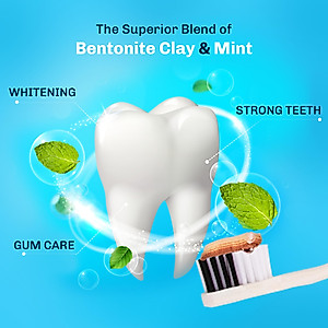 Bentodent Remineralizing Fluoride Free Toothpaste, Organic & Natural with Calcium Bentonite Clay, SLS Free, Whitening for Sensitive Teeth, Vegan (Premium Mint Combo)