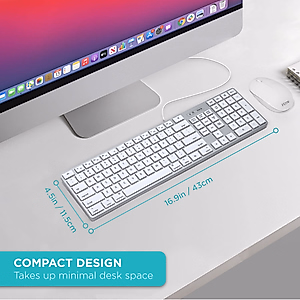iHome Full Size Wired Keyboard - Compatible with Apple iOS or Windows - Sleek Mac and iMac Style Design - Desktop PC or Laptop