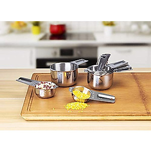 Measuring cup and spoon set stainless steel 13 inch 18/8 stainless steel: 7 measuring cups and 5 measuring spoons, with a professional magnetic measurement conversion table