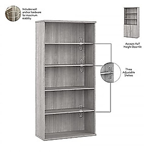 Bush Business Furniture Hybrid Tall 5 Shelf Bookcase in Platinum Gray