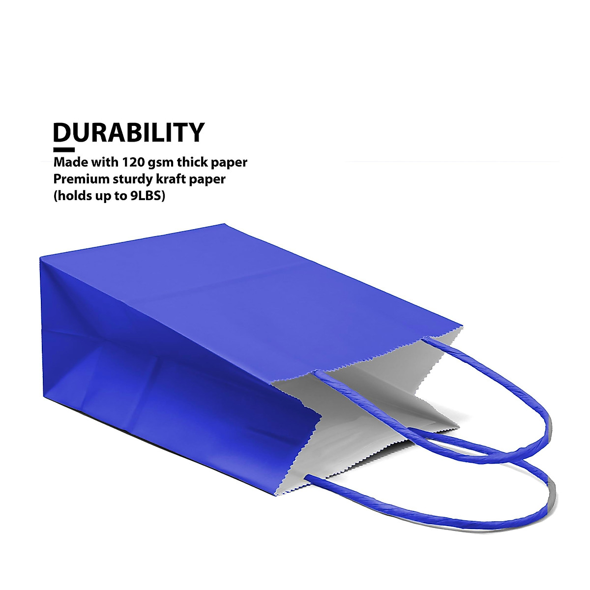 12 Counts Food Safe Premium Paper and Ink Small 8.5" X 5.25", Vivid Colored Kraft Bag With Colored Sturdy Handle, Perfect For Goodie Favor DIY Bag, Environmentally Safe (Small, Royal Blue)