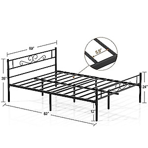 VECELO Queen Size Bed Frame with Headboard, 14 Inch Metal Platform Mattress Foundation, No Boxing Spring Needed, Squeak Resistant, Easy Assembly, Black