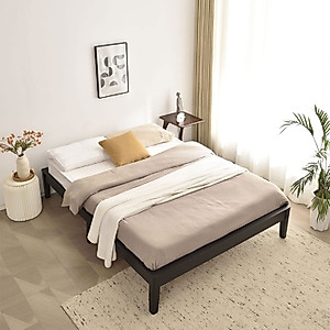 Better Home Products Stella Solid Pine Wood Queen Platform Bed Frame in Black