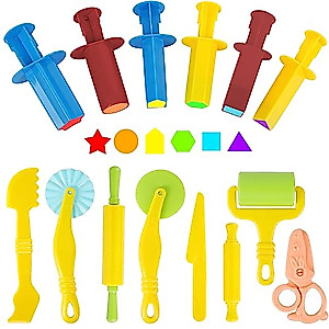 Oun Nana Play Dough Tools Kit for Kids, 14 PCS Playdough Accessories with Dough Extruders, Safety Scissors, Rollers and Cutters, Play Dough Tools Set for Kids Ages 3+, Random Color