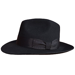 Classic Black Men's Wool Felt Godfather Gangster Mobster Gentleman Fedora Hat (L = 59cm (7 3/8))