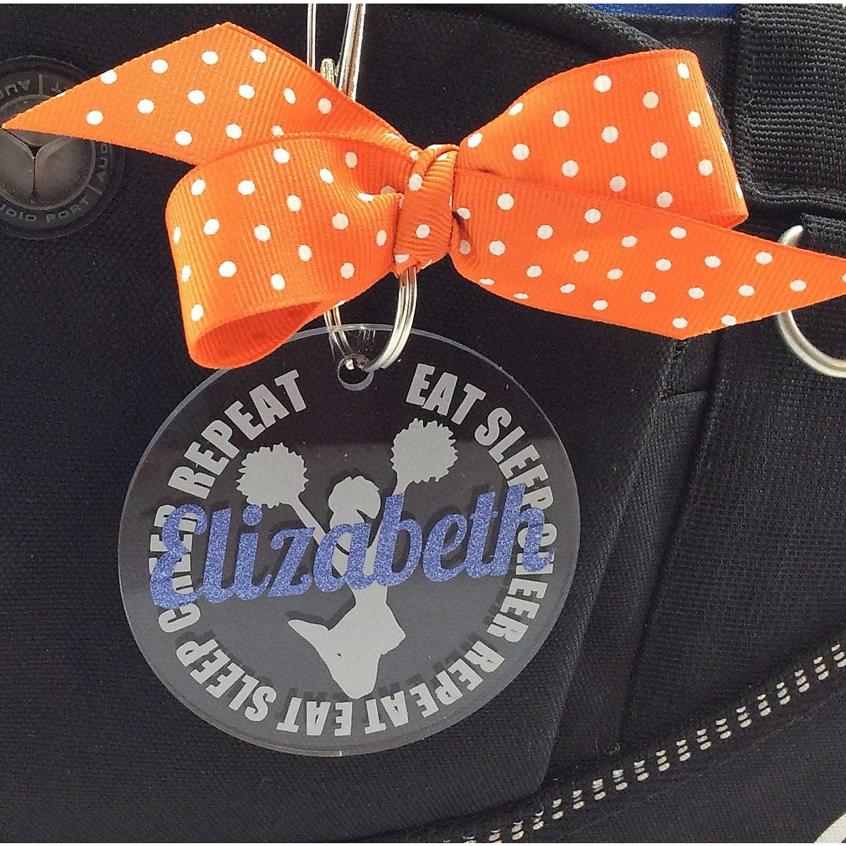 Cheerleader Eat Sleep Cheer Repeat Bag Tag Personalized with Your Name