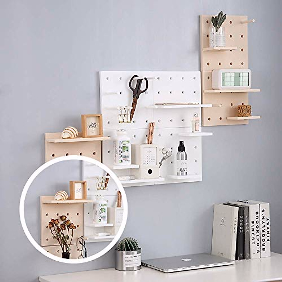 Wall Plastic Decorative DIY Convenient Pegboard Wall Mount Display Wall Organization Storage Wall Shelf for Living Room Kitchen Bathroom Office ，Set of 2