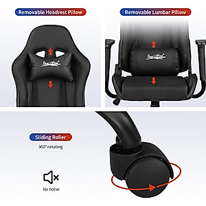 Gaming Chair Office Chair Desk Chair with Lumbar Support Headrest Armrest Task Rolling Swivel Ergonomic E-Sports Adjustable PC Gamer Chair Black