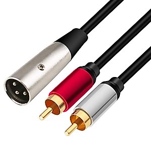 Yeung Qee XLR Male to 2RCA Male Y Splitter Patch Cable, 1 XLR Male 3 Pin to Dual RCA Male Plug Stereo Audio Cable Connector，for Microphone Mixing Console Amplifier。 (XLR Male to 2RCA,5ft/1.5m)