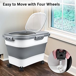 Komzon Rice Storage Containers, Collapsible 20 to 30Lbs Food Storage Bin Dispenser with Rolling Wheel and Clear Airtight Lid, BPA Free Flour, Sugar, Cereal and Dog Cat Pet food Containers