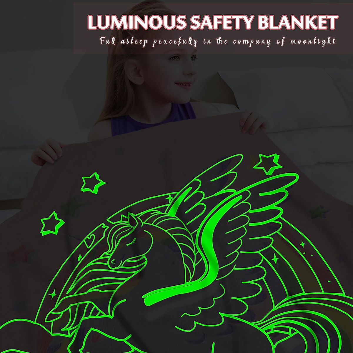 Unicorn Glow in The Dark Blanket for Girls Kids Soft Luminous Pink Unicorn Throw Blanket Birthday Gift for Age 1-15 Year Old Girls Room Decor Gift 50"x60"