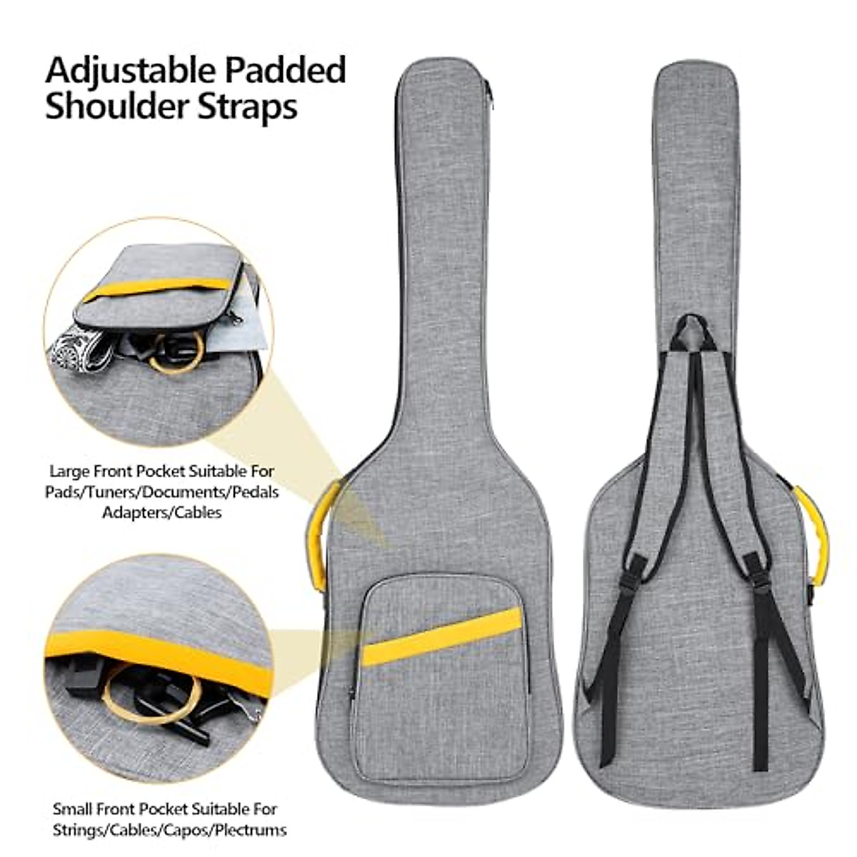 LETSROCK 47 Inch Bass Guitar Gig Bag 0.38 Inch Thick Padding Backpack Soft Bass Case Dual Adjustable Shoulder Strap Pocket & Neck Strap Gray