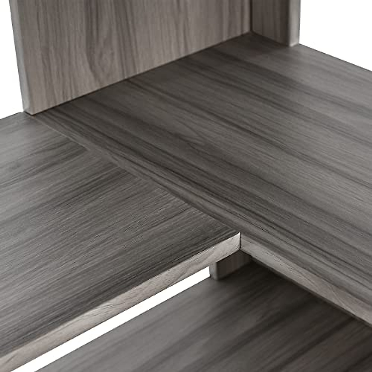 Corner Bookcase, 7-Tier L-Shaped Tall Bookshelf with Open Storage, Freestanding Industrial Etagere Shelf with Metal Frame for Home Office Funiture, Grey, Silver Frame