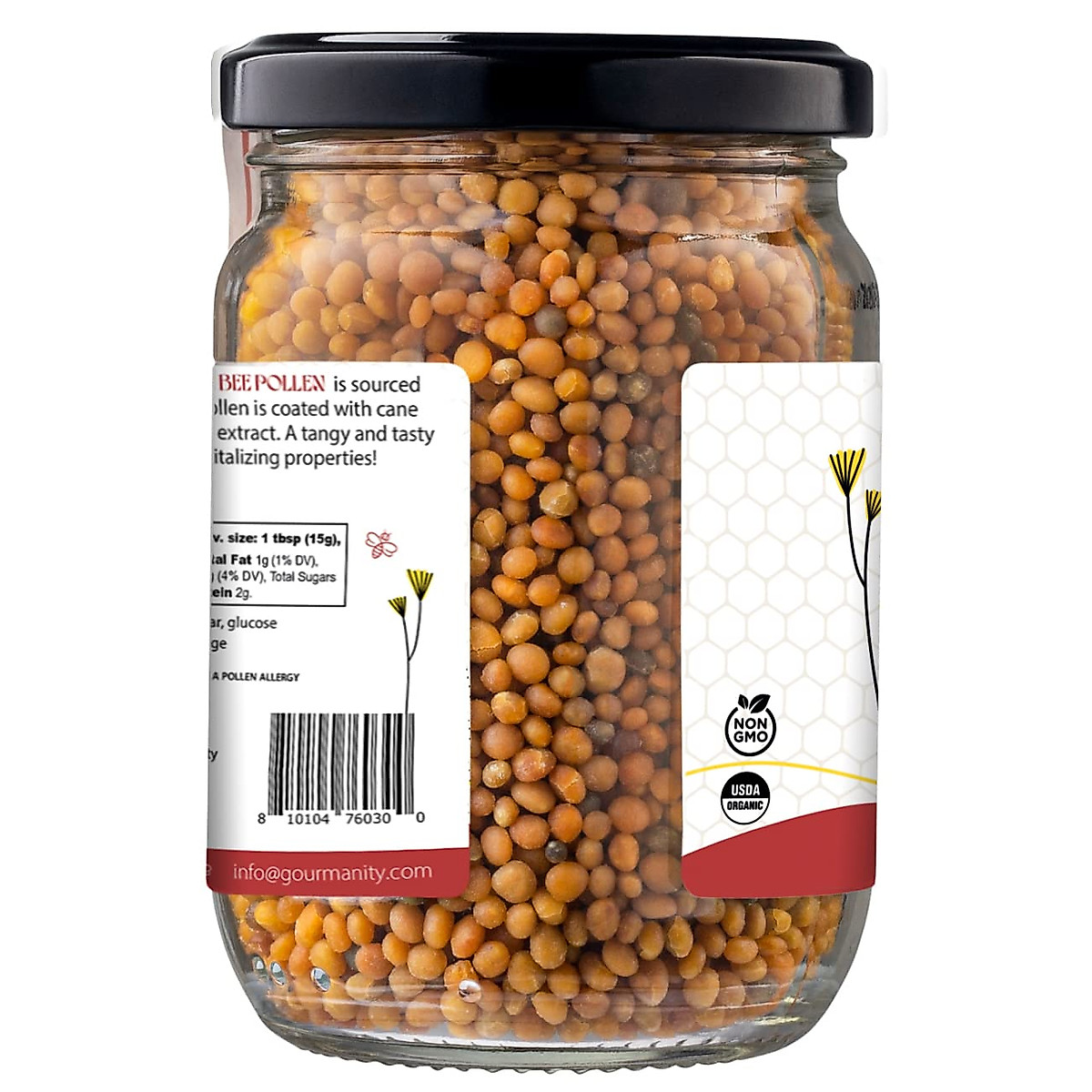 Gourmanity Bee Pollen 200gr/7.05oz, Raw Organic Bee Pollen Granules Dipped in Red Orange Extract, Superfood Packed with Proteins, Vitamins & Minerals, Organic, Non-GMO Raw Bee Pollen from France