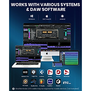 Fesley MIDI Controller Professional, Beat Maker Machine with 16 Beat Pads, MPC with 2 Assignable Fader & Knobs, Portable MIDI Pad Controller, Beat Machine for Music Making