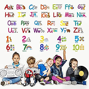 Alphabet Wall Stickers Kids Toddler Decors Animal ABC Stickers Removable Letters Number Decals Girls Boys Nursery Bedroom Living Room