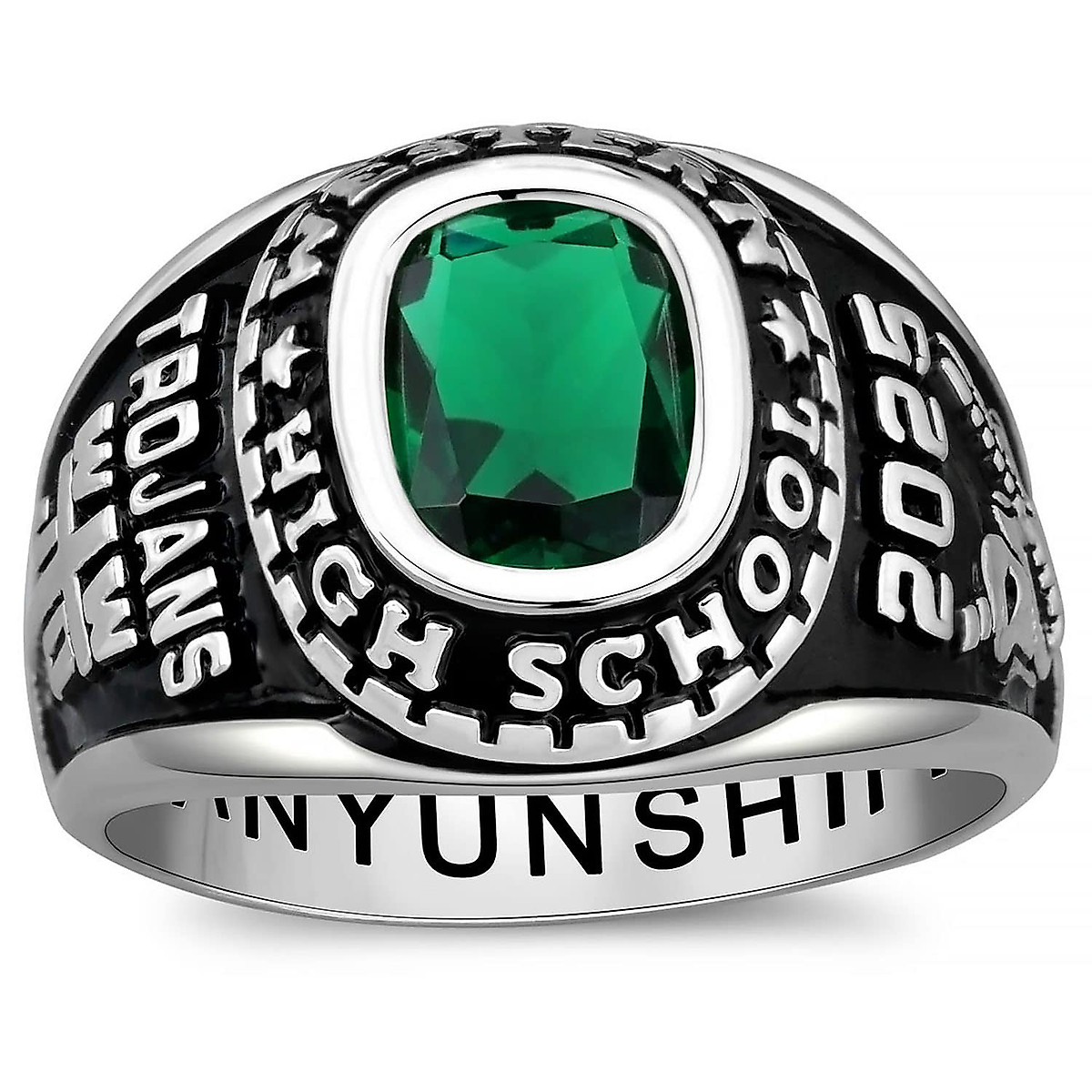 Ccjcinata Fully Personalized Customized class rings 10kt White Gold High School Class Rings and College Class Ring for women – Classic Collection (Sterling Silver - Platinium)