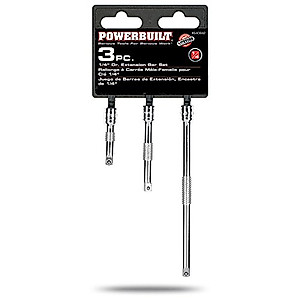 Powerbuilt 1/4" Drive Extension Bar Set, 3 Piece, Includes 2, 3, and 6 Inch Extensions, Use Ratchet to Reach, Non-Slip Grip 640842