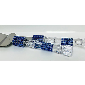 Royal Blue Cake Knife & Server Set Design with Simulated Rhinestone for All Party Occasions