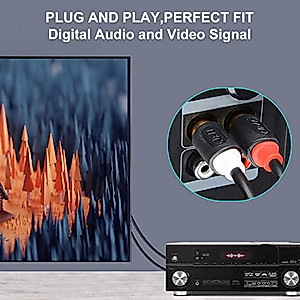 J&D Dual 1/4 inch TS to Dual RCA Stereo Audio Interconnect Cable, Gold Plated Audiowave Series 2 x 6.35 mm Male TS to 2 RCA Male PVC Shelled Adapter Cable, 3 Feet