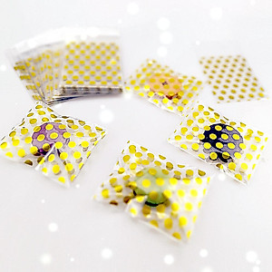 Saktopdeco 100 PCS Gold Polka Dot Cellophane Bags Clear Cellophane Treat Bags 3x5 Cellophane Gift Bags Self Sealing Bags for Cookie Candies