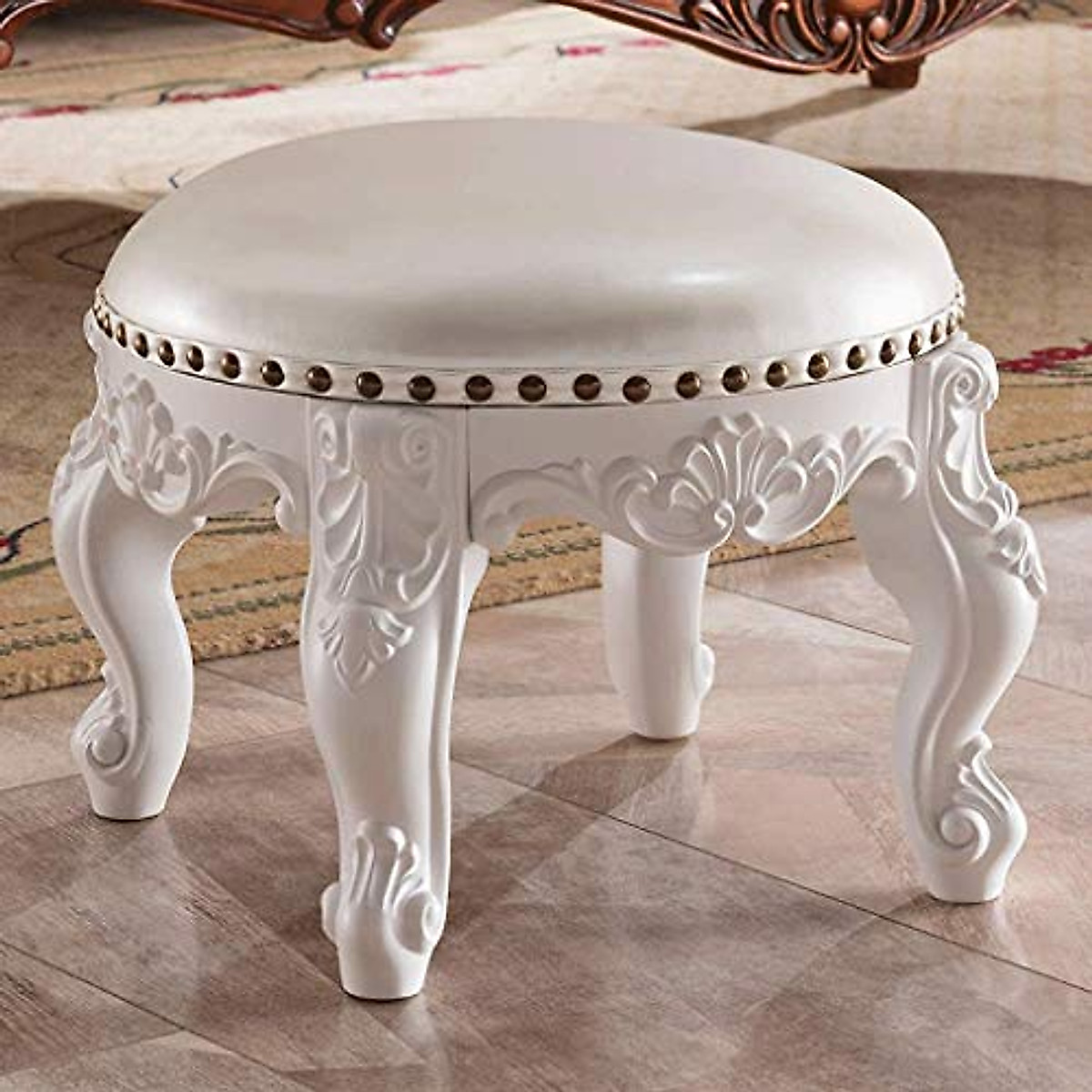 LLLY Footstool,European Classical Creative Footstool Sofa Stool, Living Room Coffee Table Stool Oil Wax Leather Cushion, Soft and Comfortable (Color : White-Patch Five-Pointed star4)