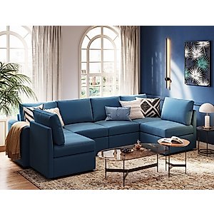 LINSY HOME Modular Sectional Sofa, Convertible U Shaped Couch with Storage, Memory Foam, Sectionals Ottomans, 6 Seat Oversized Chaise for Living Room, Blue, S900-C11-60