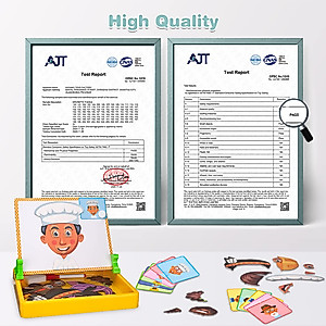 TAKIHON Magnetic Puzzles Toys with Drawing Board,Double Side Magnet Toys,Face Changing&Dress Up Puzzles,Preschool Learning Educational Toy for Kids,Toddlers,Boys,Girls