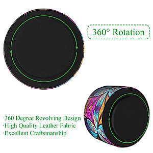 Hennaja Round Leather Art Supply Organizer,Remote Control Holder,360 Degree Rotating,Multi-Functional Pencil Holder,4 Compartments Desktop Stationary Organizer(1-Fractal Flower)