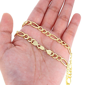 Nuragold 10k Yellow Gold 6.5mm Solid Figaro Chain Link Bracelet, Mens Womens Jewelry 7" 7.5" 8" 8.5" 9"