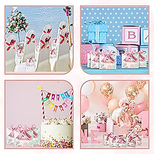 Pink Thank You Bags with Pink Bow Ribbon, Small Candy Goodie Gift Bags Treat Boxes for Wedding Bridal Baby Shower Business Party Supplies, 4.53 x 1.77 x 3.94 Inches (24 Pcs)