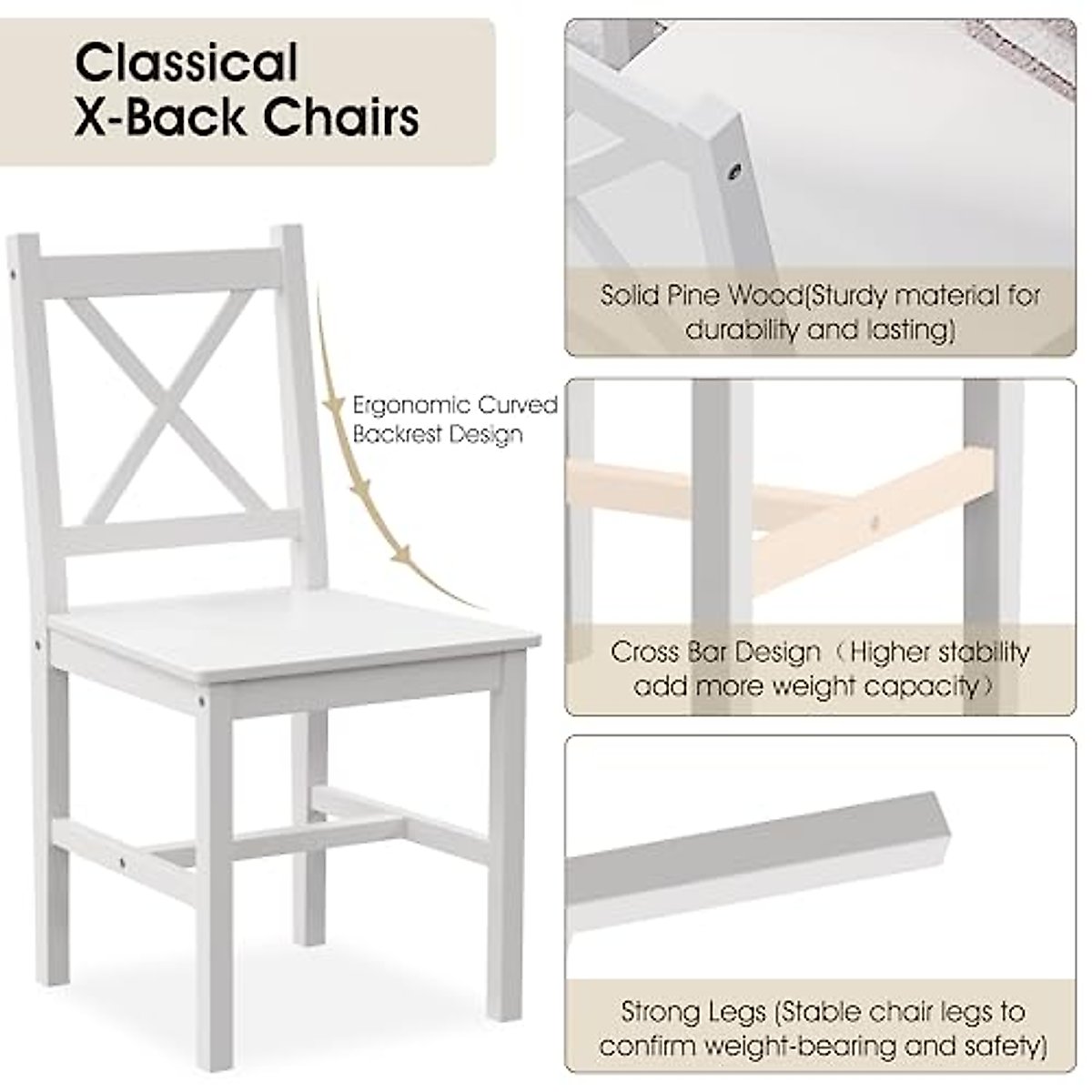 Alohappy Dining Table Set for 4, 5 Piece Kitchen Table Set with 4 Chairs Pine Wood Dining Table Rectangle Breakfast Table and Chairs for Small Space, Space-Saving & Easy Assembly (White)