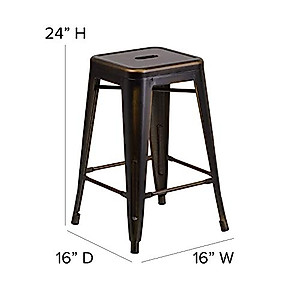 EMMA + OLIVER Commercial Grade 24" H Backless Distressed Copper Metal Indoor-Outdoor Stool