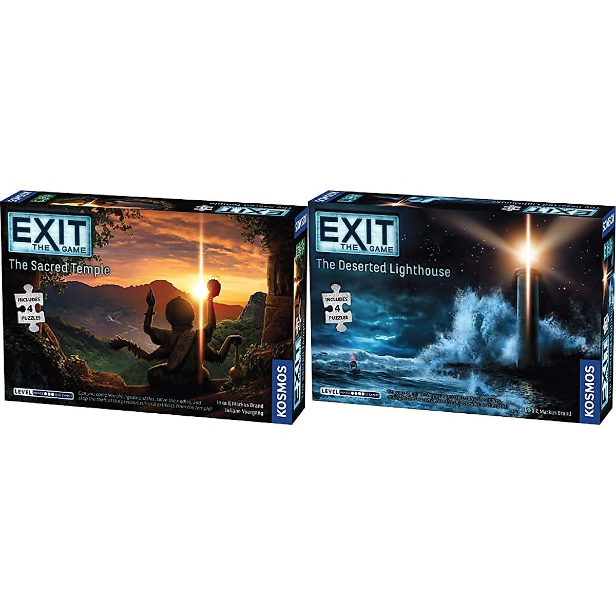 EXIT: The Game 2-Pack Escape Room Bundle | Season 5B| Sacred Temple, Deserted Lighthouse | with Jigsaw Puzzles | Escape Room Game in a Box | A Kosmos Game | an at-Home Experience | 1 to 4 Players