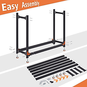 EFURDEN 4ft Firewood Rack Outdoor, Heavy Duty Wood Rack with 4 Reinforced Metal Pieces for Fireplace Wood Storage, Outdoor Indoor Firewood Rack Holder with Adjustable Foot Pad