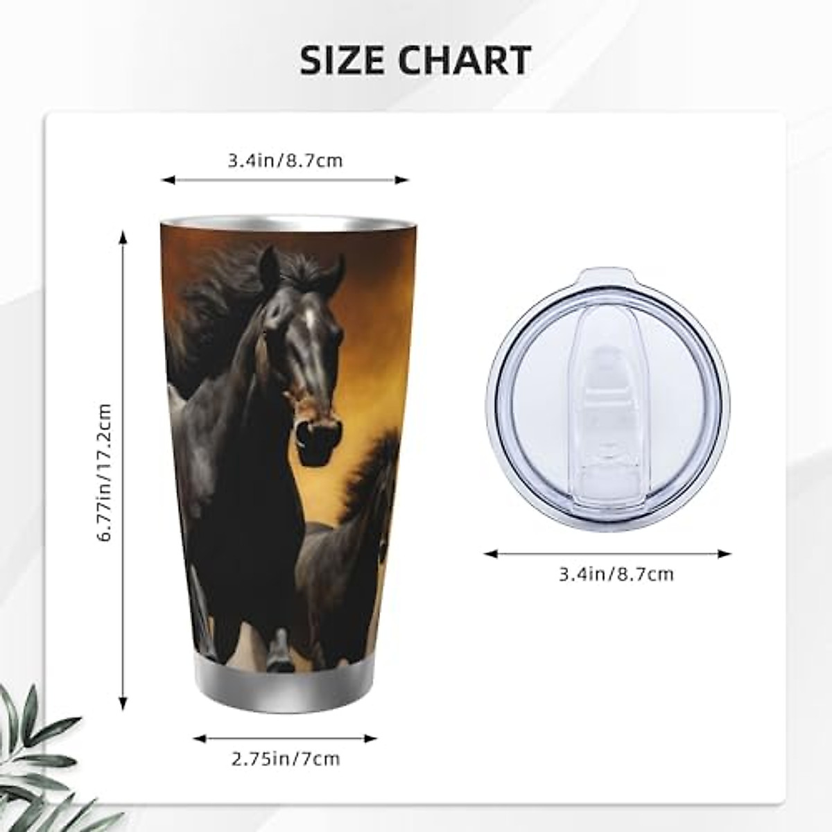 Running Black Horses Tumbler with Lid and Straw 20oz Stainless Steel Car Cup for Hot and Cold Drinks, Double Wall Insulated Travel Coffee Mug Reusable Drink Thermos Cup Birthday Gifts