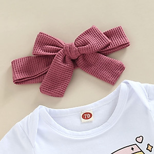 BeQeuewll Newborn Baby Girl Valentines Day Outfit Sweet Heart Letter Print Short Sleeve T-Shirt Romper Elastic Shorts Headband 3Pcs Summer Clothes (Sweat Hears Club-Pink, 18-24 Months)
