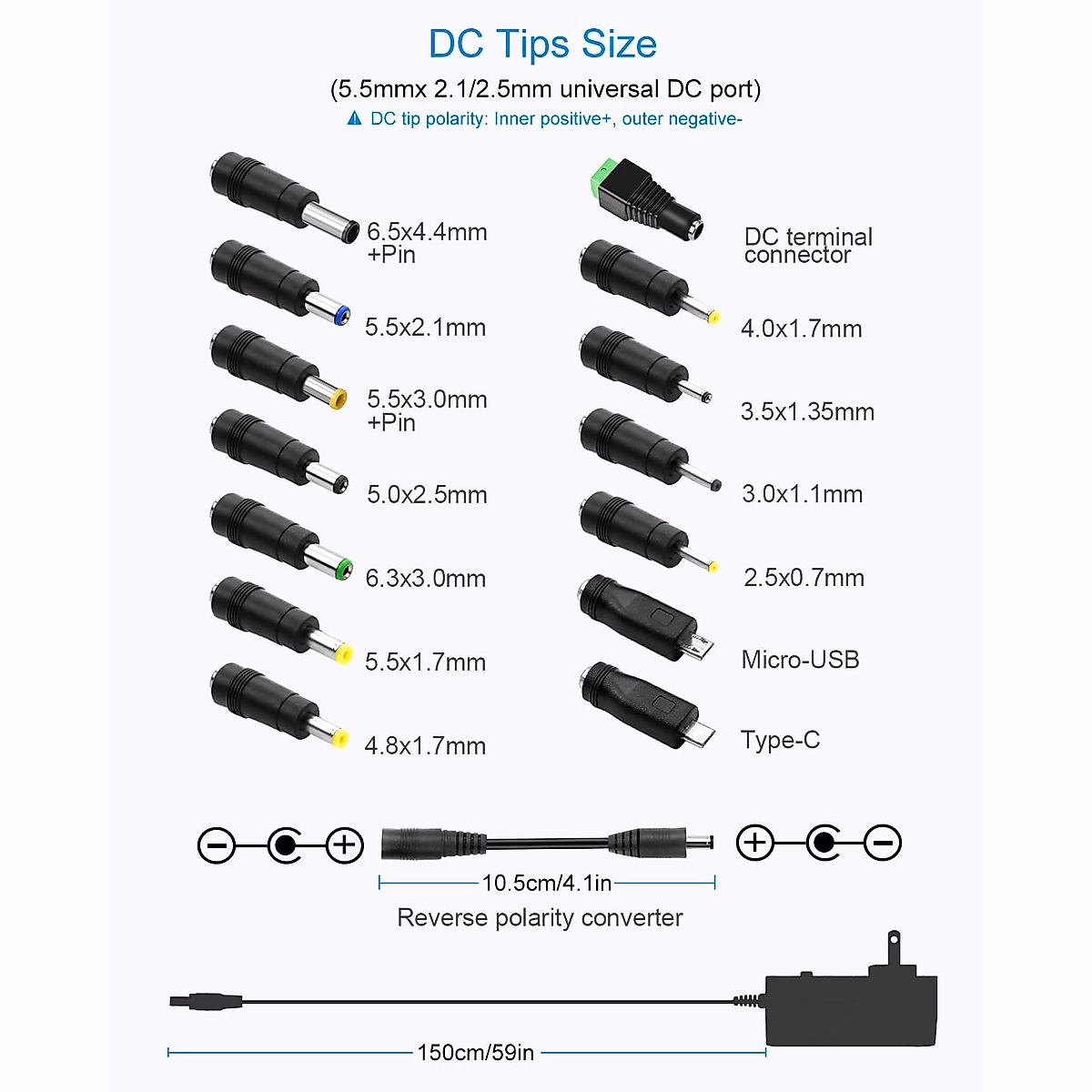 ALITOVE 30W Universal AC to DC Power Supply Adapter 3V to 12V Adjustable with 14Adapter Tips & USB Port for Household Electronics Routers 2.5A Max