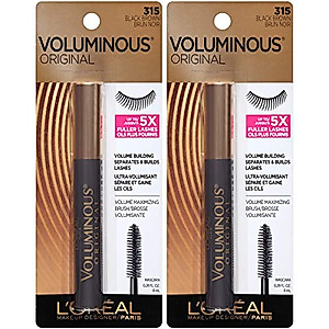 L’Oreal Paris Makeup Voluminous Original Volume Building Mascara, Black Brown, 2 Count
