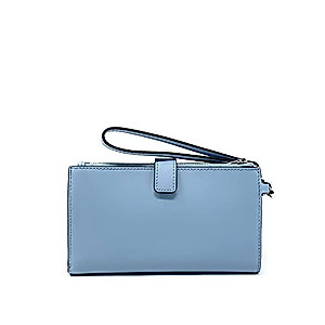 Michael Kors Jet Set Travel Double Zip Saffiano Leather Wristlet Wallet (Pale Blue)