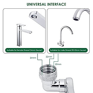8T8 1080° Rotating Faucet Aerator Extender, Large-Angle Water Nozzle Faucet Adapter, Universal Splash Filter Kitchen Tap Extend, Faucets Bubbler for Kitchen and Bathroom Sink Faucet