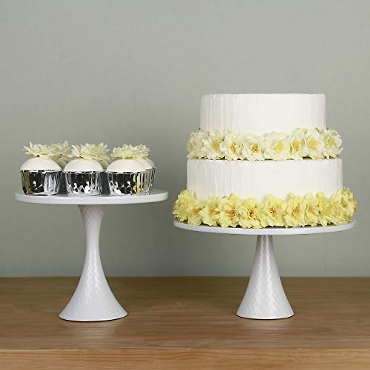 VILAVITA 2 Pieces Cake Stands Set Modern Round Cupcake Stands Metal Dessert Display Cake Stand, White