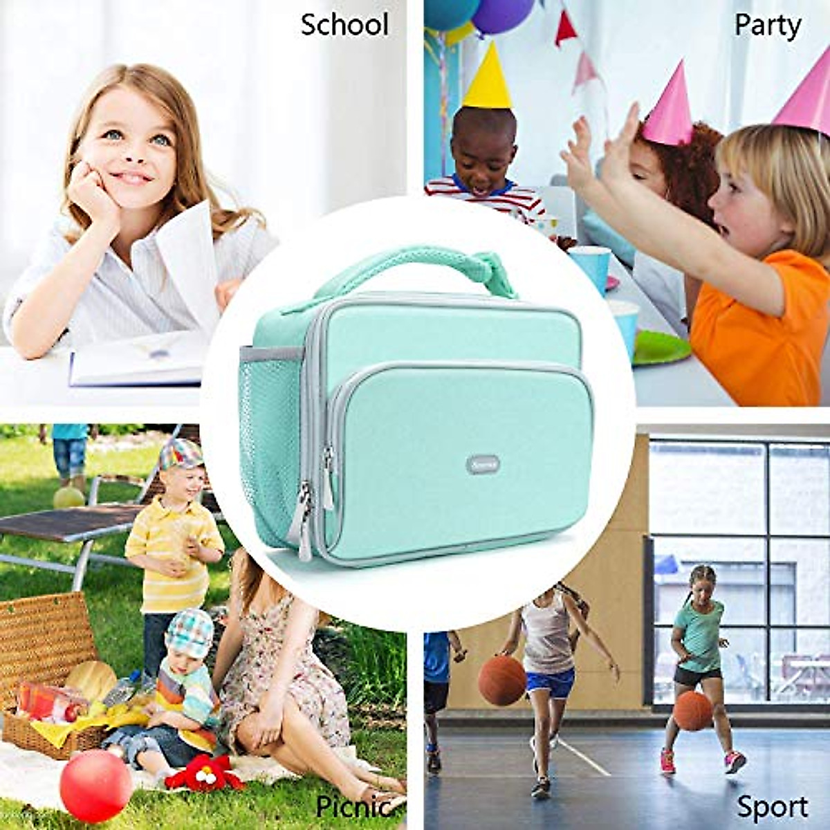 Amersun Kids Lunch Box,Durable Insulated School Lunch Bag with Padded Liner Keep Food Warm Cold for Long Time,Water-resistant Thermal Travel Office Lunch Cooler for Girls Boy-2 Pocket,Light Blue