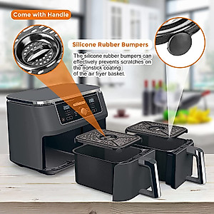 Air Fryer Grill Pan for Ninja Foodi DZ090/DZ201/DZ100（US）AF300（UK）6-in-1 7.6L Dual Zone Air Fryer, 2-Pack Replacement Crisper & Grill Plates with Rubber Bumpers, Dishwasher Safe