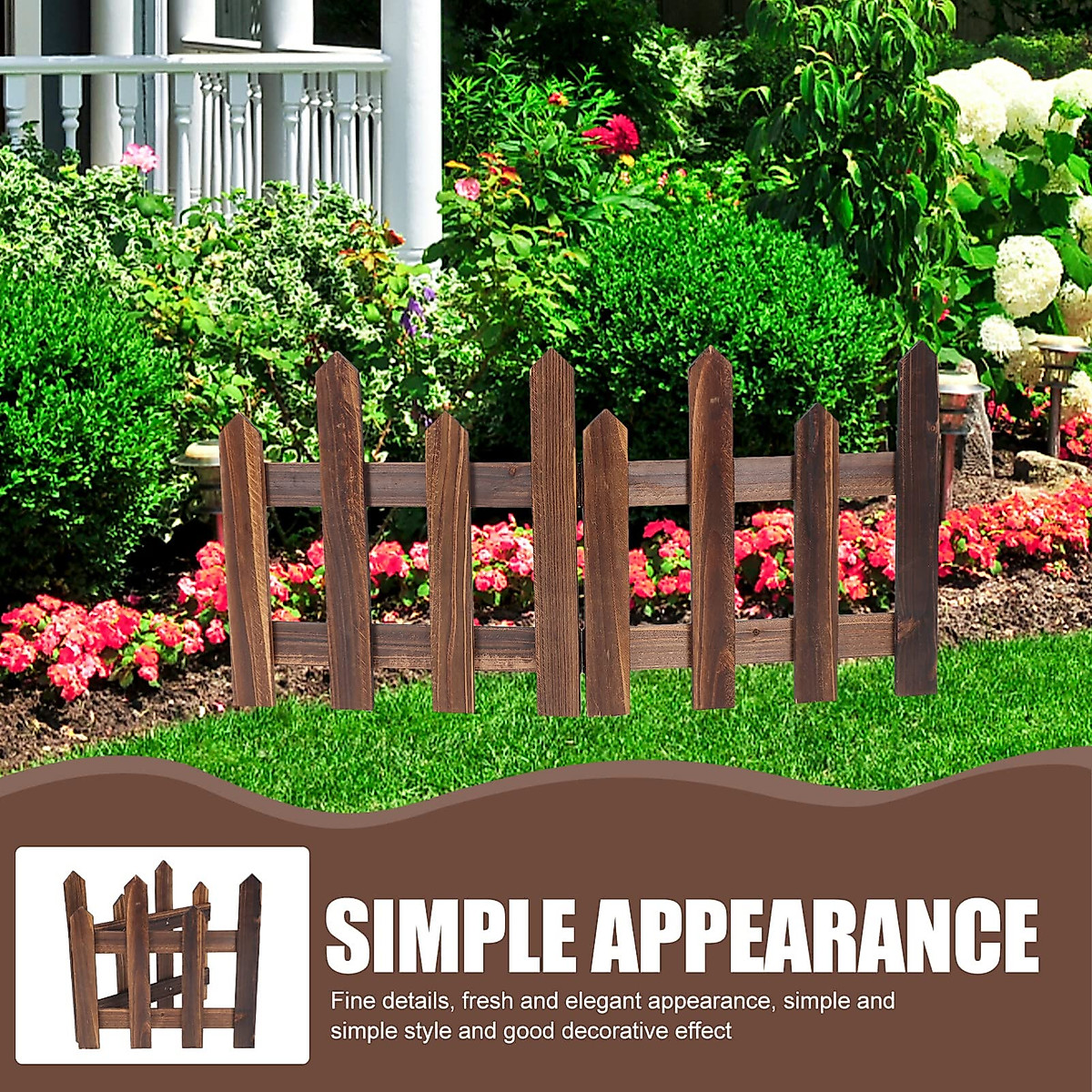 Happyyami Wood Yard Fence Rustic Farmhouse Fence Garden Edging Wooden Landscape Edging Short Fence Garden Border Edging Edger Lawn Edge Trim Garden Outdoor Fence Christmas Tree Metal Cut Off