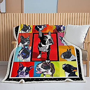 Bedmust Boston Terrier Blanket Colorful Painting Animal Pet Plush Blanket Cute Puppy Dog Cozy Fleece Blanket Boston Terrier Decor Gifts for Women (50X60 inches)
